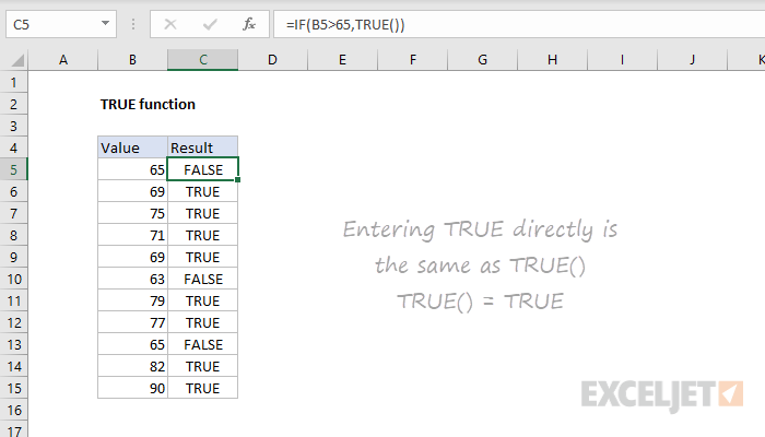 Excel TRUE Function Exceljet
